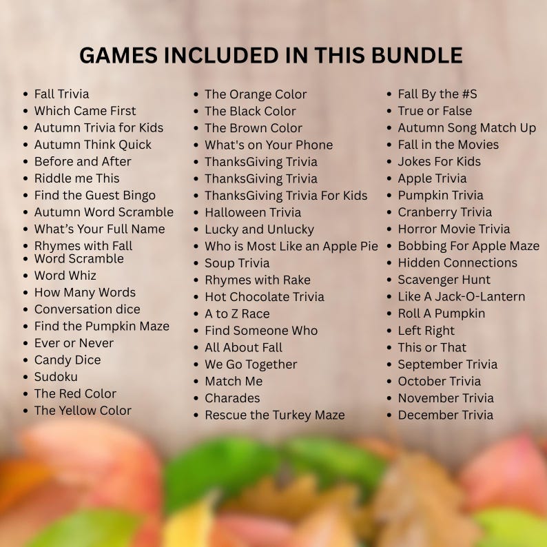 Fall Fun Games Bundle, Autumn Activities for Kids and Adults, Editable ...