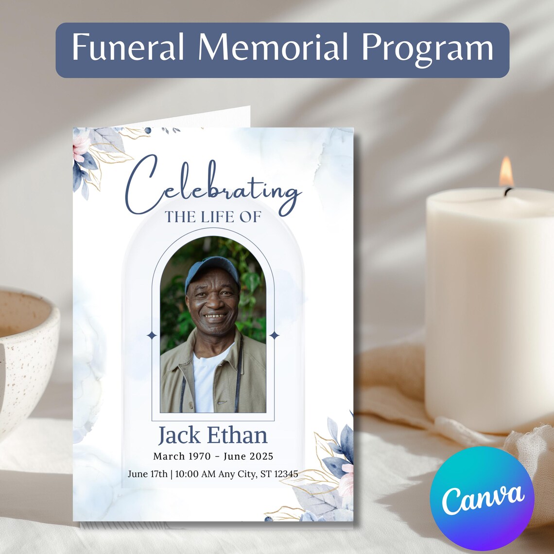 08 Elegant Funeral Program Template, Canva Editable Memorial Program ...