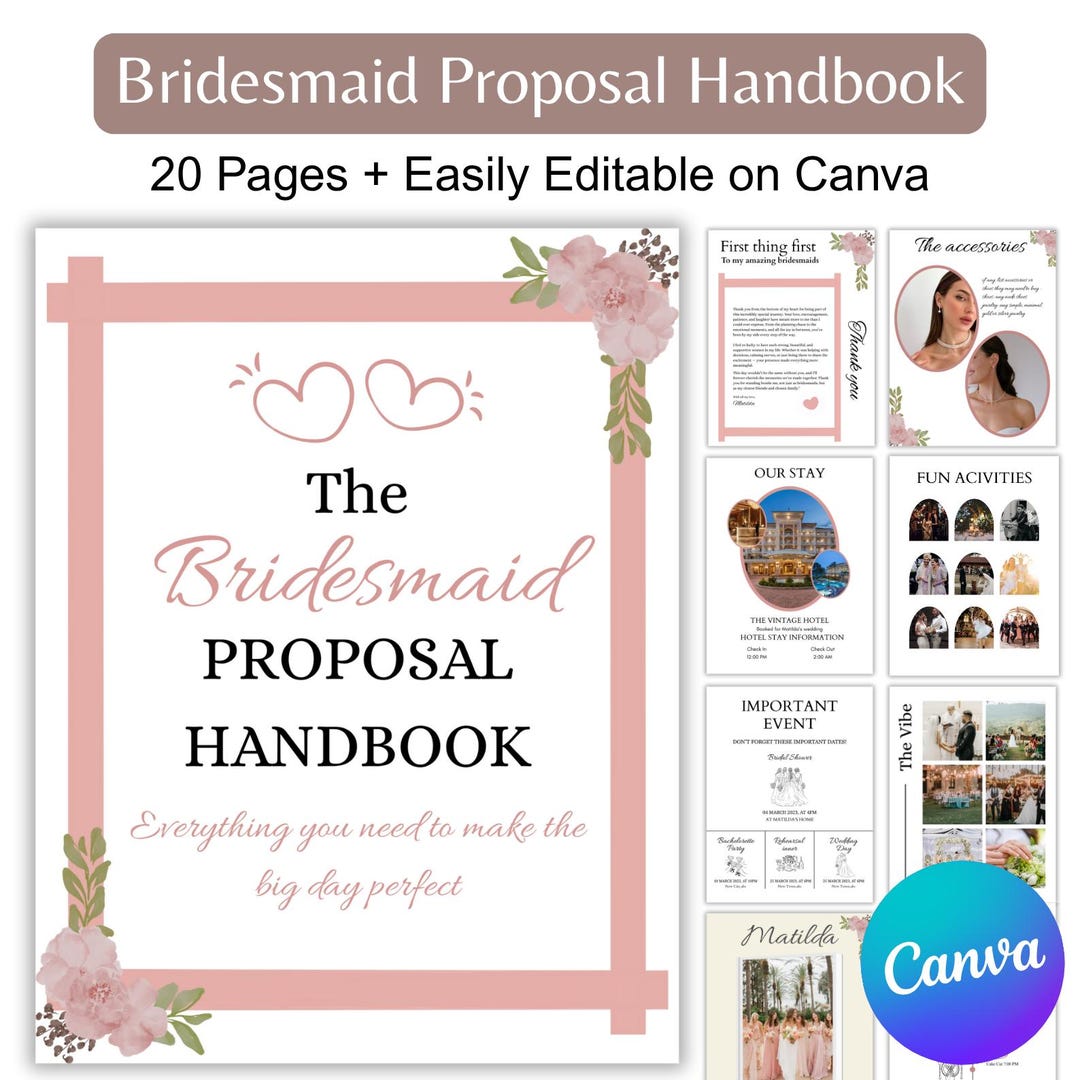 Bridesmaid Proposal Handbook Template, Canva Editable Bridesmaid ...