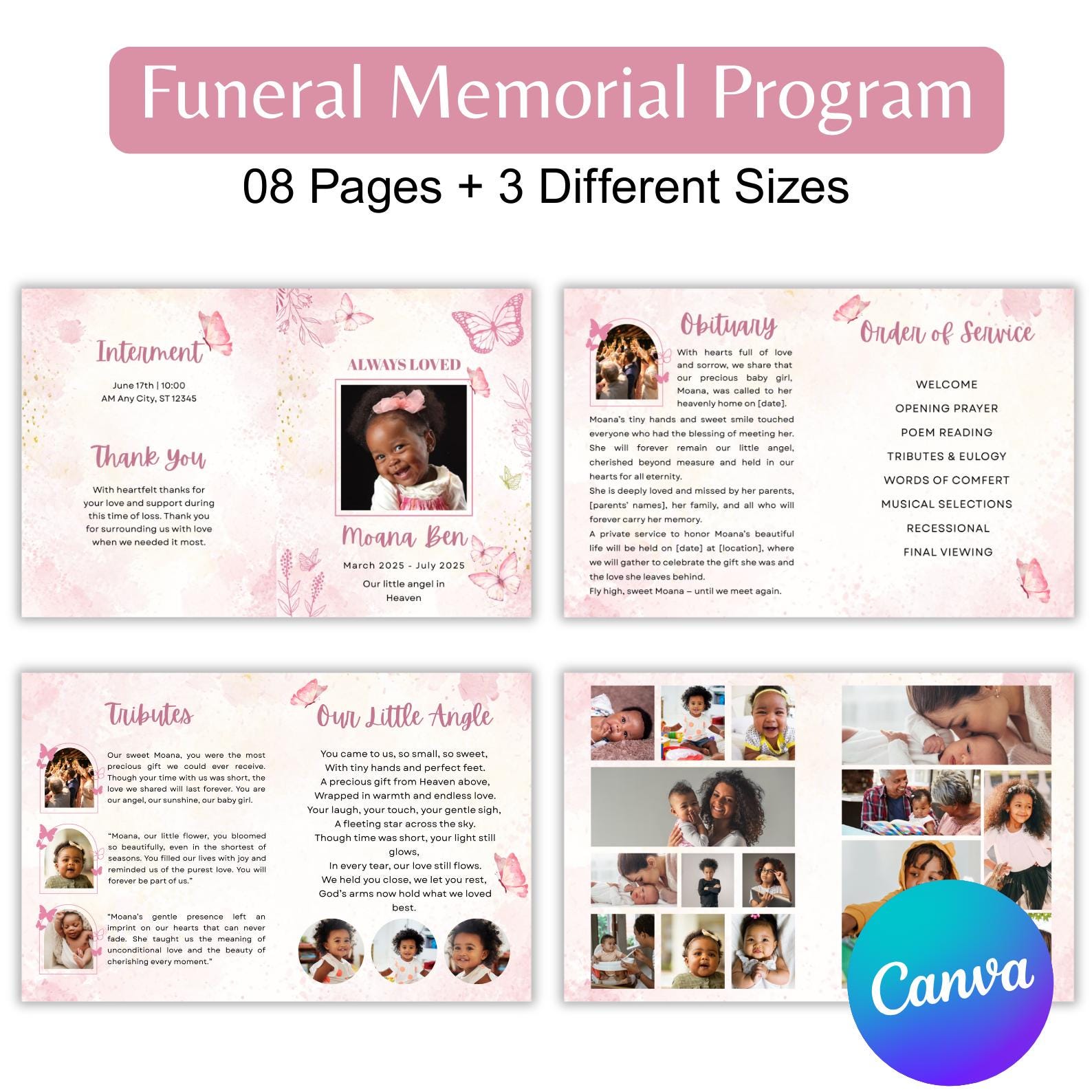 Butterfly Baby Funeral Program, Infant Loss Obituary Program, Child ...