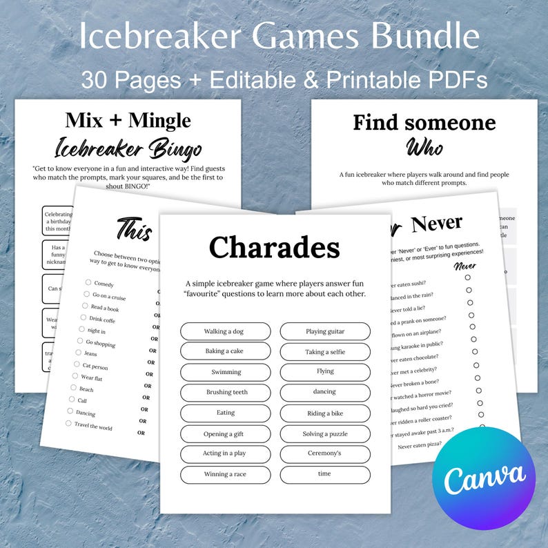 30 Icebreaker Games Bundle, Icebreaker Questions, Icebreaker Bingo Get ...