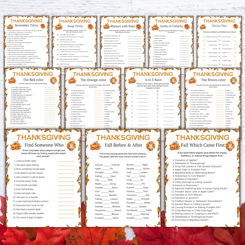 60 Thanksgiving Games Bundle, Friendsgiving Party Game, Thanksgiving ...
