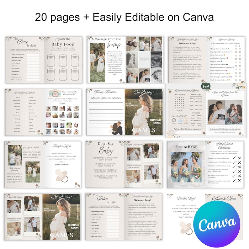 Baby Shower Games Booklet Template, Canva Editable Baby Shower Magazine ...