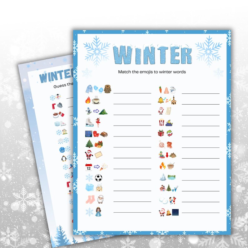 Winter Emoji Game, Fun Printable Winter Game for Kids Adults, Winter ...