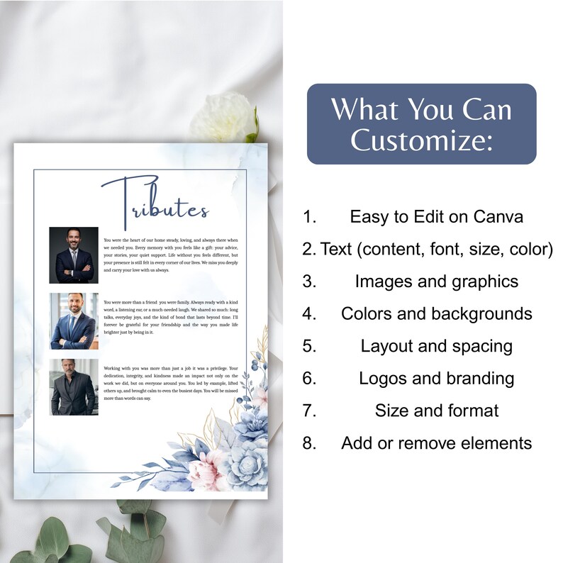 08 Elegant Funeral Program Template, Canva Editable Memorial Program ...