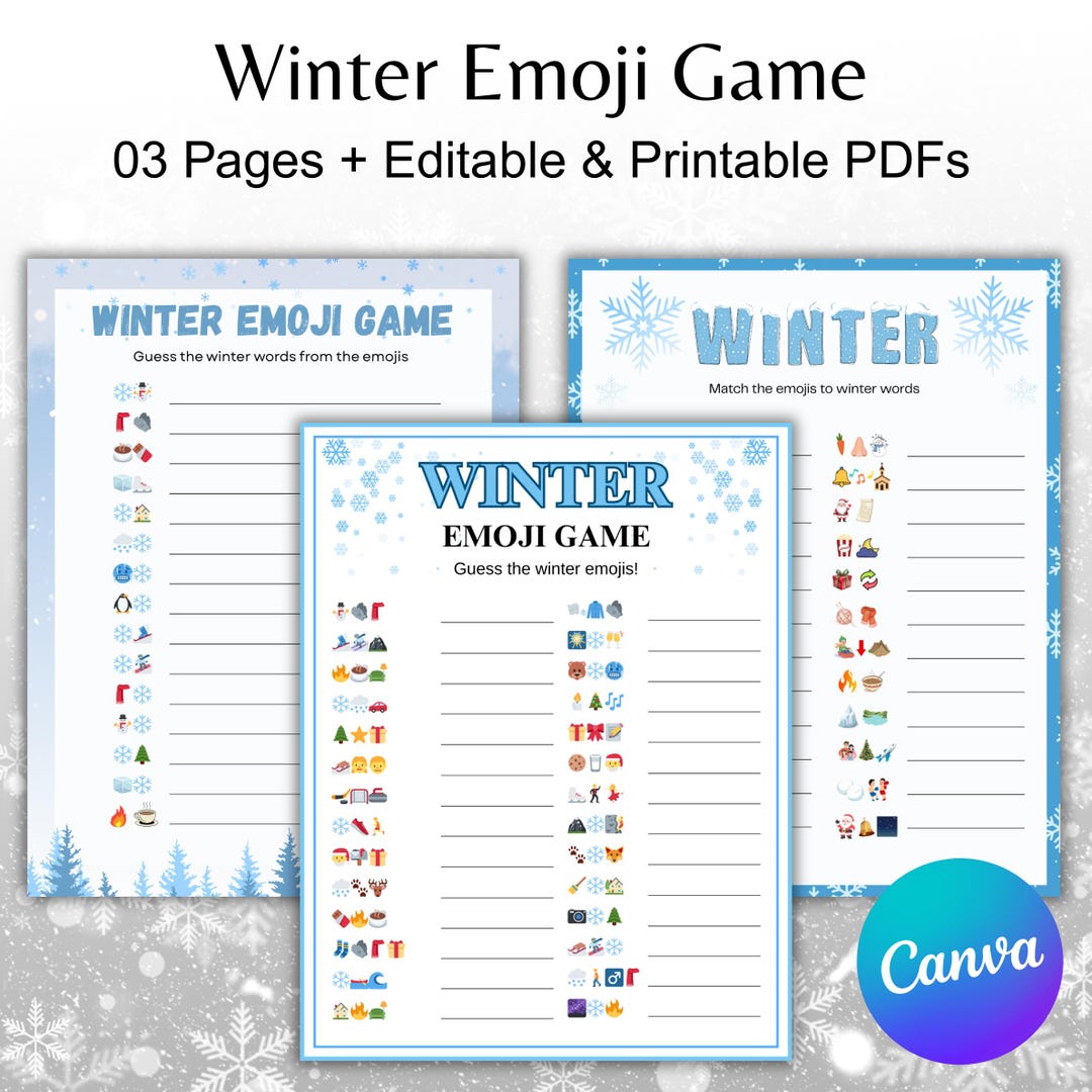 Winter Emoji Game, Fun Printable Winter Game for Kids Adults, Winter ...