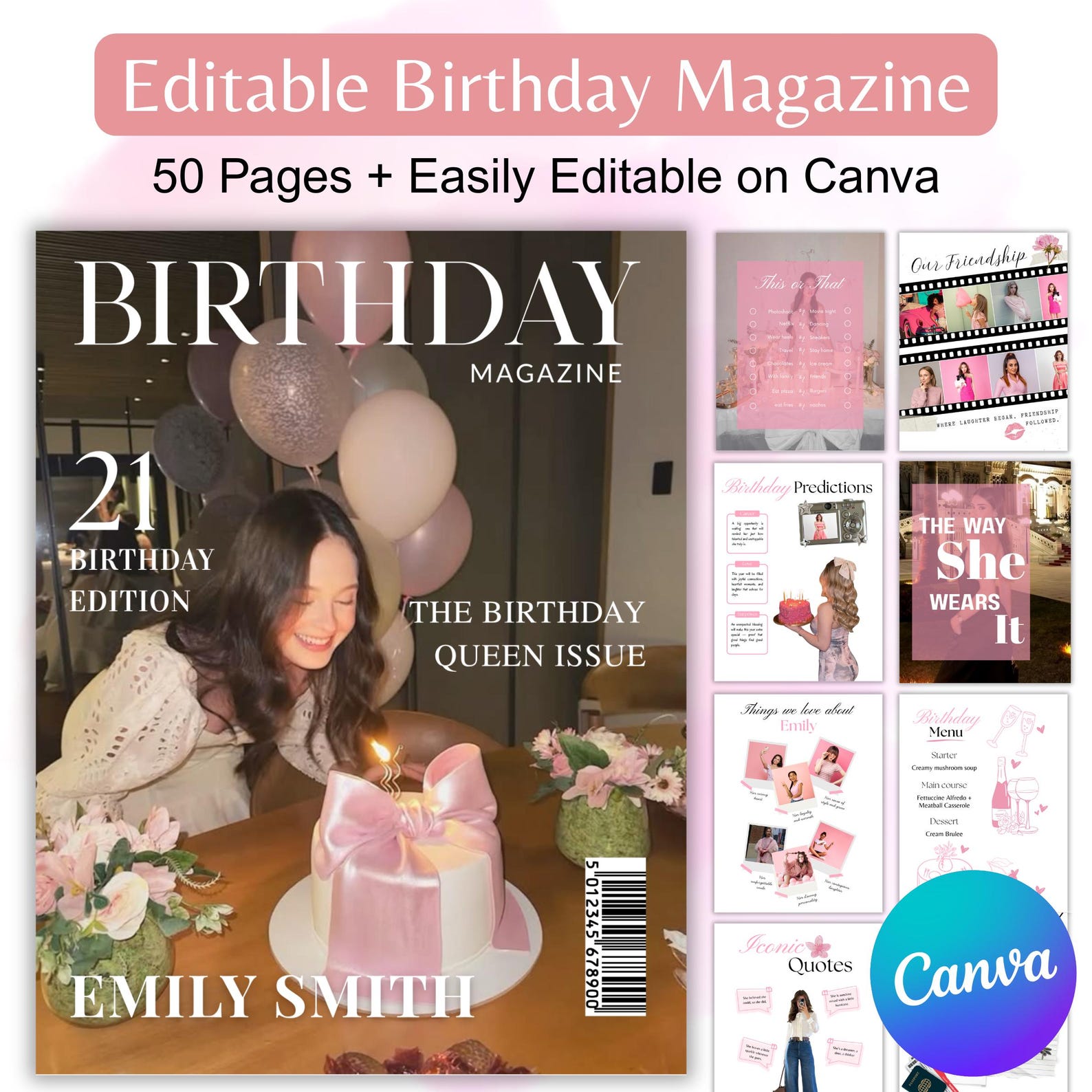 Birthday Magazine Template, Canva Editable Best Friend Birthday ...