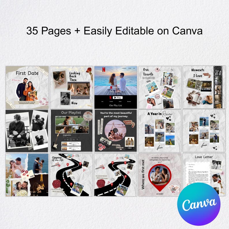 35 Anniversary Book Template, Canva Editable Memory Book Template ...