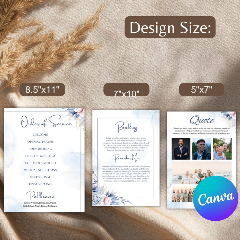 08 Elegant Funeral Program Template, Canva Editable Memorial Program ...
