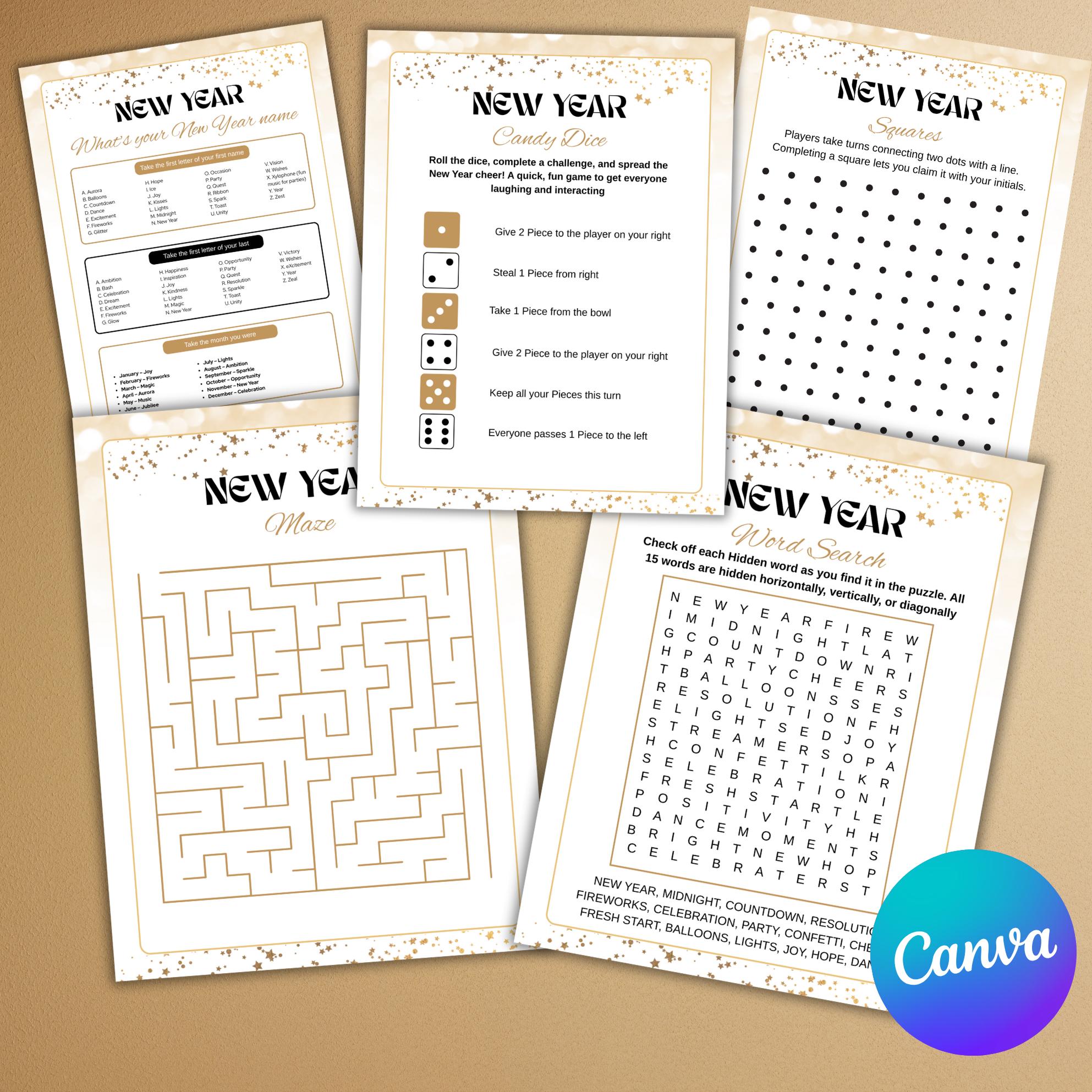 50 New Year Game Bundle, 2026 New Year's Eve Mega Party Game, Printable ...