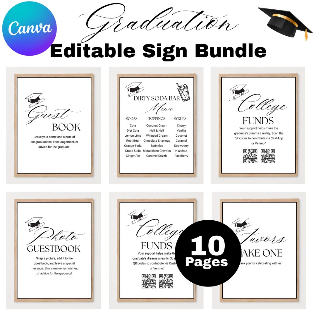 Graduation Sign Bundle, Grad Party Signs, Editable Graduation ...