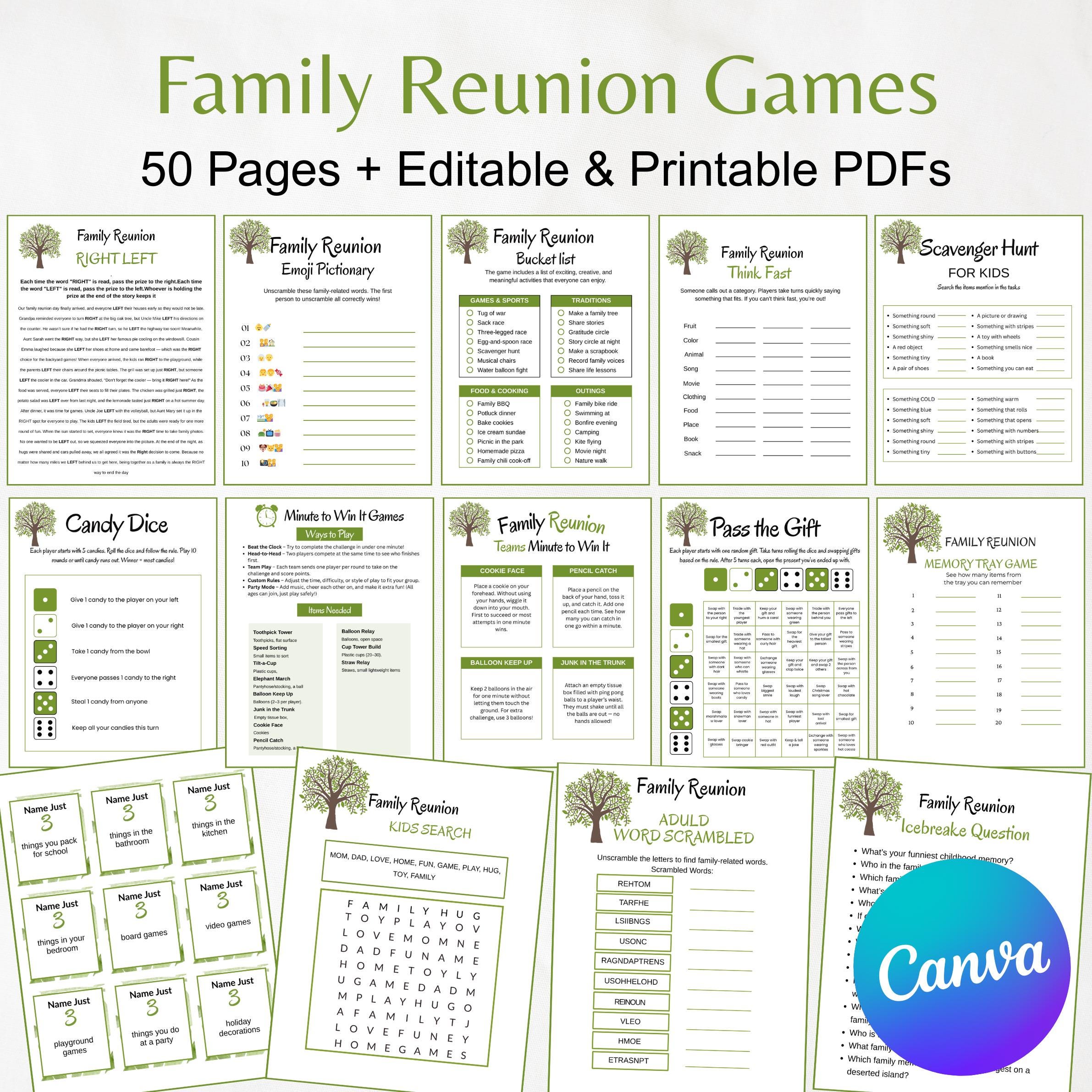 50 Family Reunion Game Bundle, Reunion Activities, Icebreakers & Trivia ...
