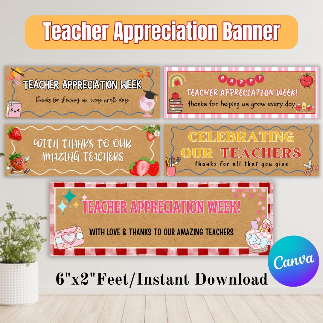 Teacher Appreciation Banner Bundle Canva Template, Thank You Teacher ...