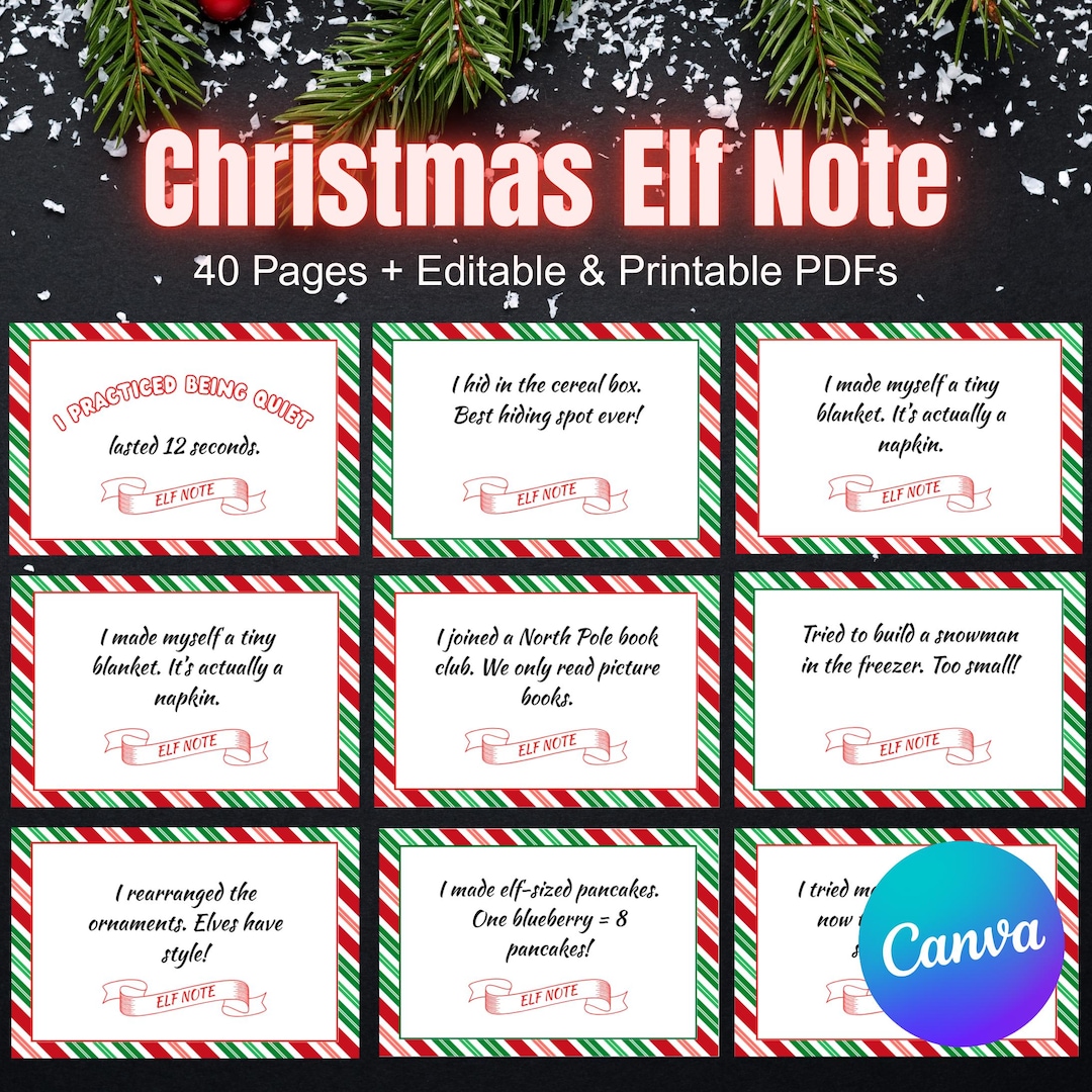 40 Elf Notes Printable, Canva Editable Elf Notes Bundle, Funny Elf ...