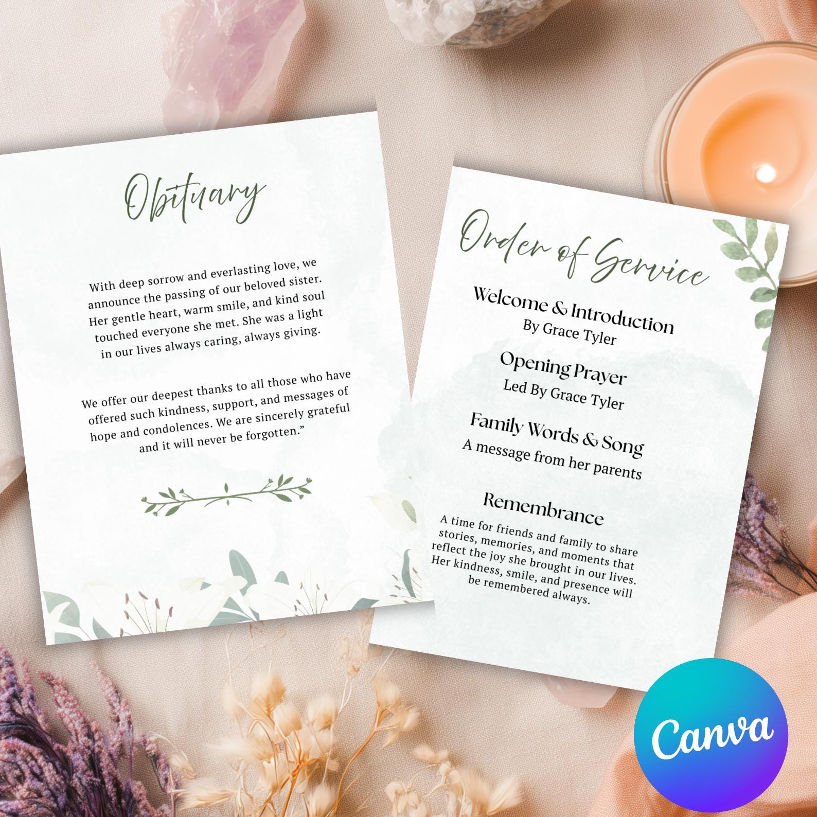 04 Elegant Funeral Program Template, Canva Editable Funeral Memorial ...