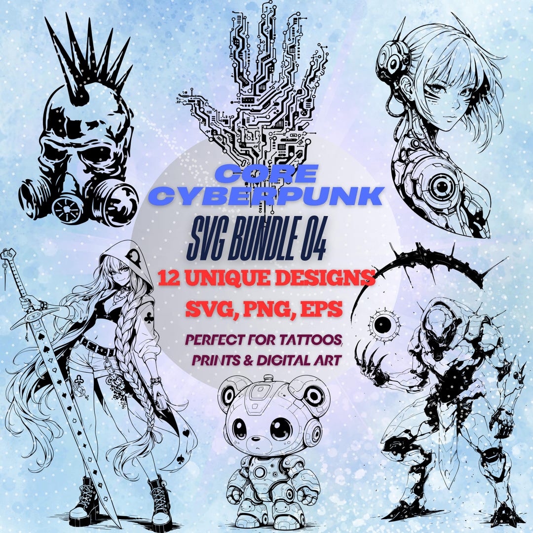 Cyberpunk SVG Bundle 04 | Underground Tattoo Stencils (digital Download ...