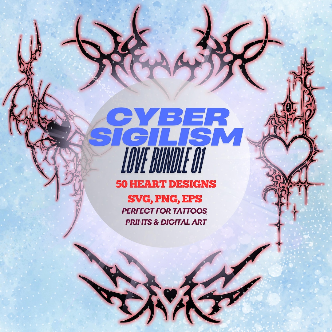 Cybersigilism Love Bundle | 50 Heart Sigils (SVG | PNG | EPS) | Neo ...
