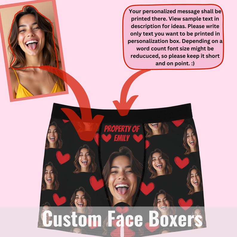 Custom Valentine's Face Boxers Personalized Text Boxers Funny Gift ...
