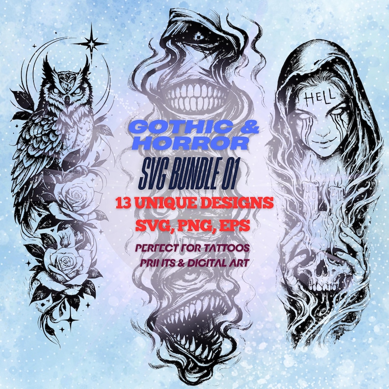 Gothic & Horror SVG Bundle 01 | Dark Tattoo Stamps (digital Download ...
