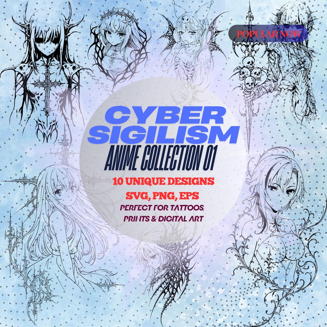 Cybersigilism Anime Sigil Set: Cyberpunk Tattoo Designs (SVG PNG EPS ...