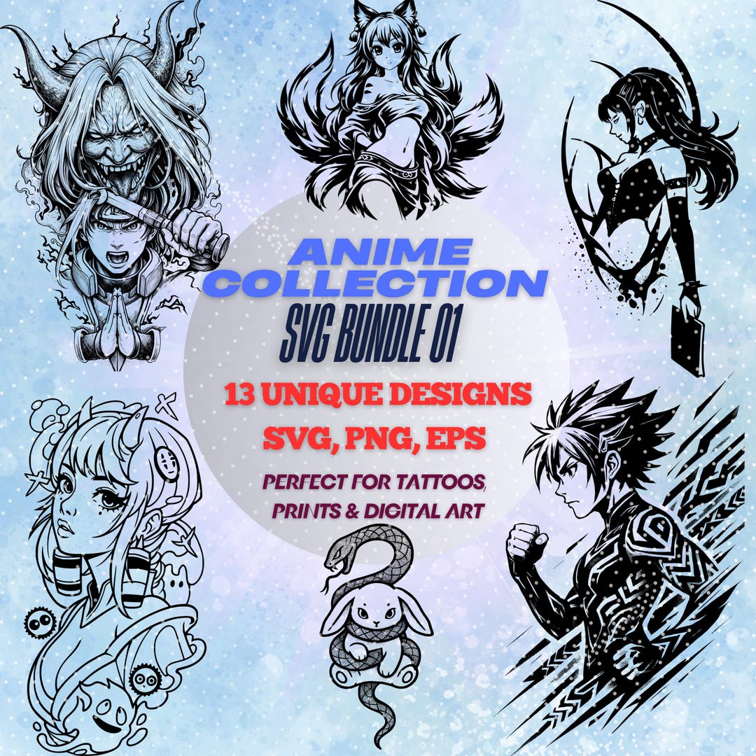 Anime SVG Bundle 01 | 13 Tattoo Designs | Manga SVG | Cricut Cut Files ...