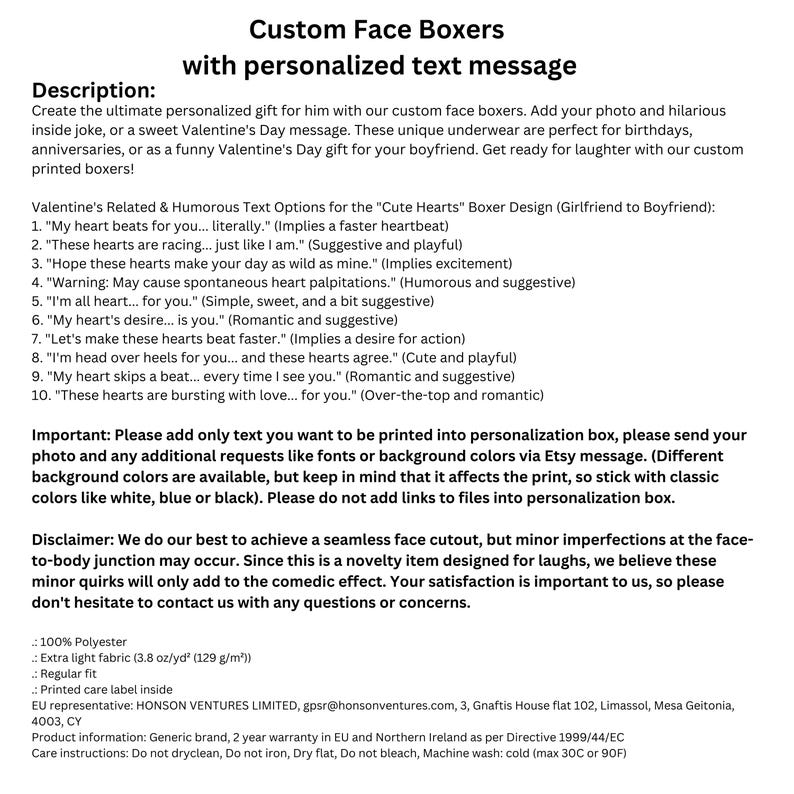 Custom Valentine's Face Boxers Personalized Text Boxers Funny Gift ...