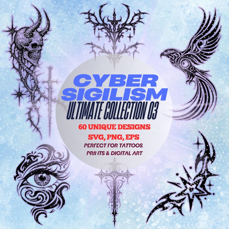 Cybersigilism Vector Bundle: Neotribal Cyberpunk Sigils (SVG, PNG, EPS ...