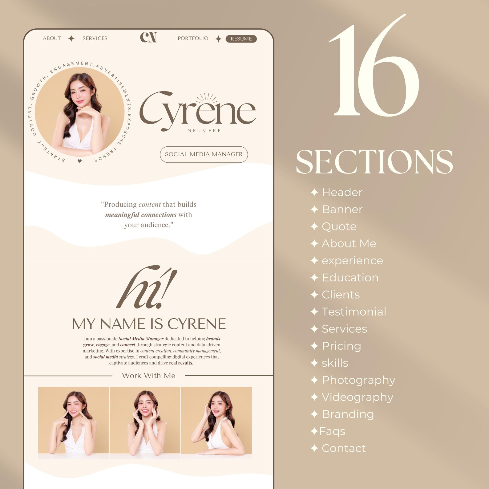 Aesthetic Cream Pastel Portfolio Website Template Brown Website ...