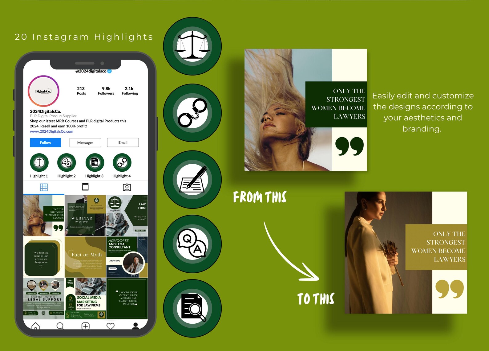 Gabrielle Modern Law Firm Social Media Canva Templates With PLR, Lawyer ...