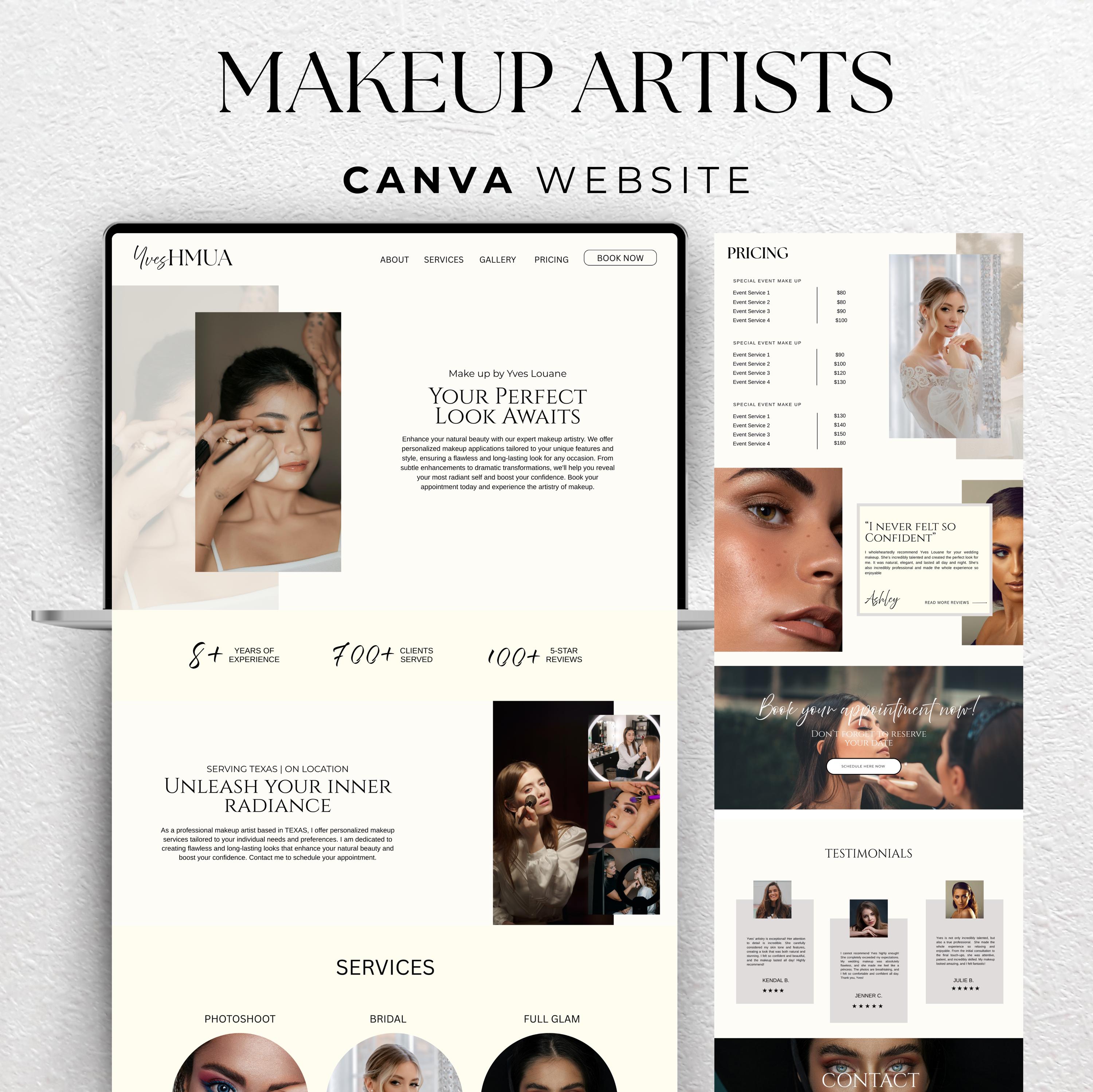 Makeup Artist Website Template Canva Template Website Canva Template ...