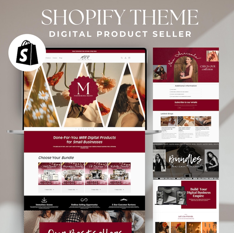 BURGUNDY Shopify Theme for Digital Products , Digital Product Website ...