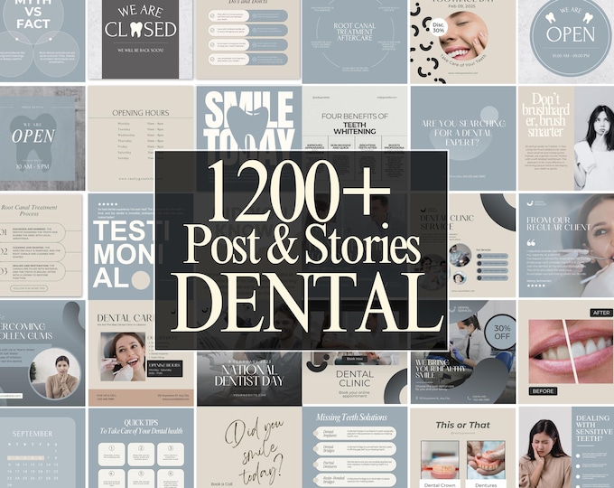 200 Dental BUNDLE: 60 Posts, 60 Stories, 80 Highlight Covers Template ...