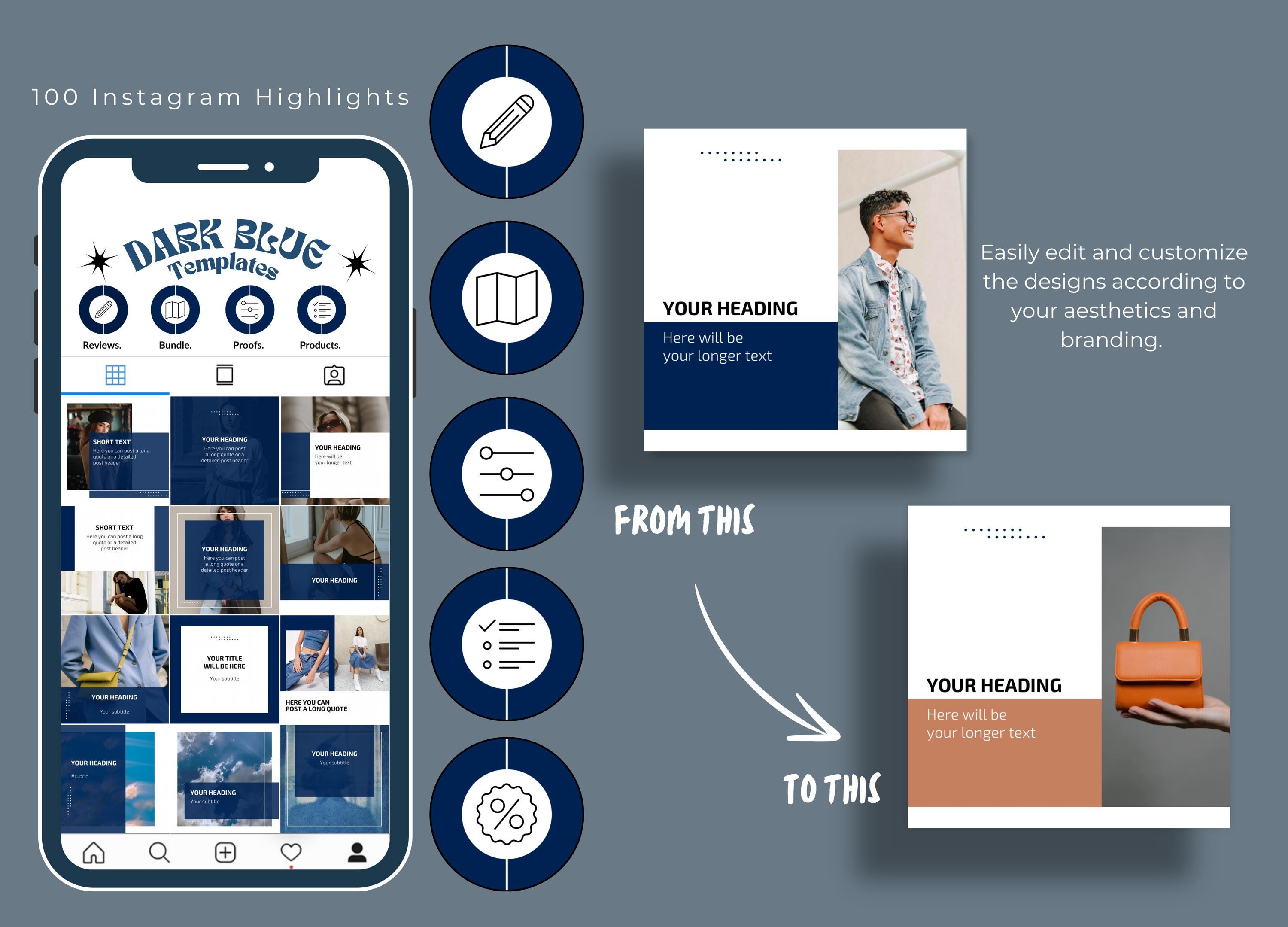 150+ Dark Blue Canva Instagram Template, Social Media Templates ...