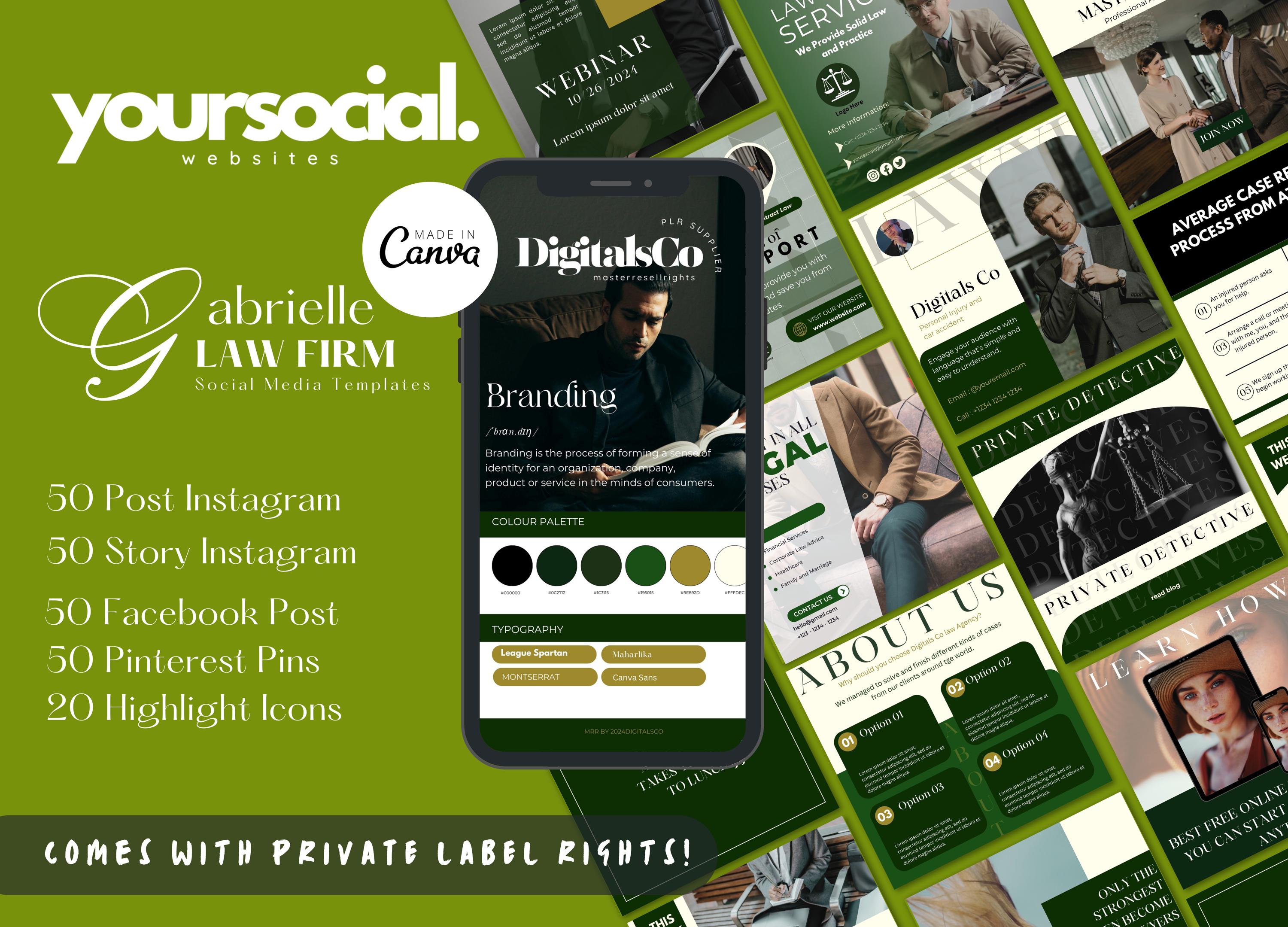 Gabrielle Modern Law Firm Social Media Canva Templates With PLR, Lawyer ...