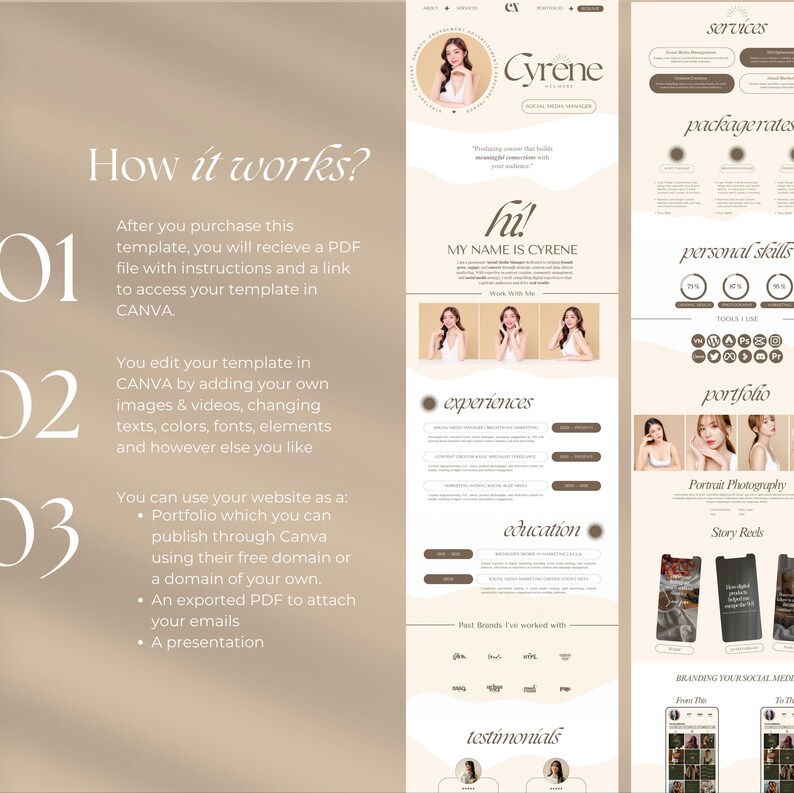 Aesthetic Cream Pastel Portfolio Website Template Brown Website ...