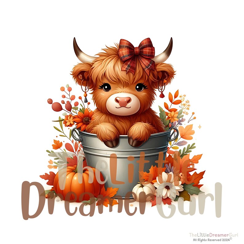 24 Autumn Fall Highland Cow Clipart PNG – Rustic Fall Animals ...