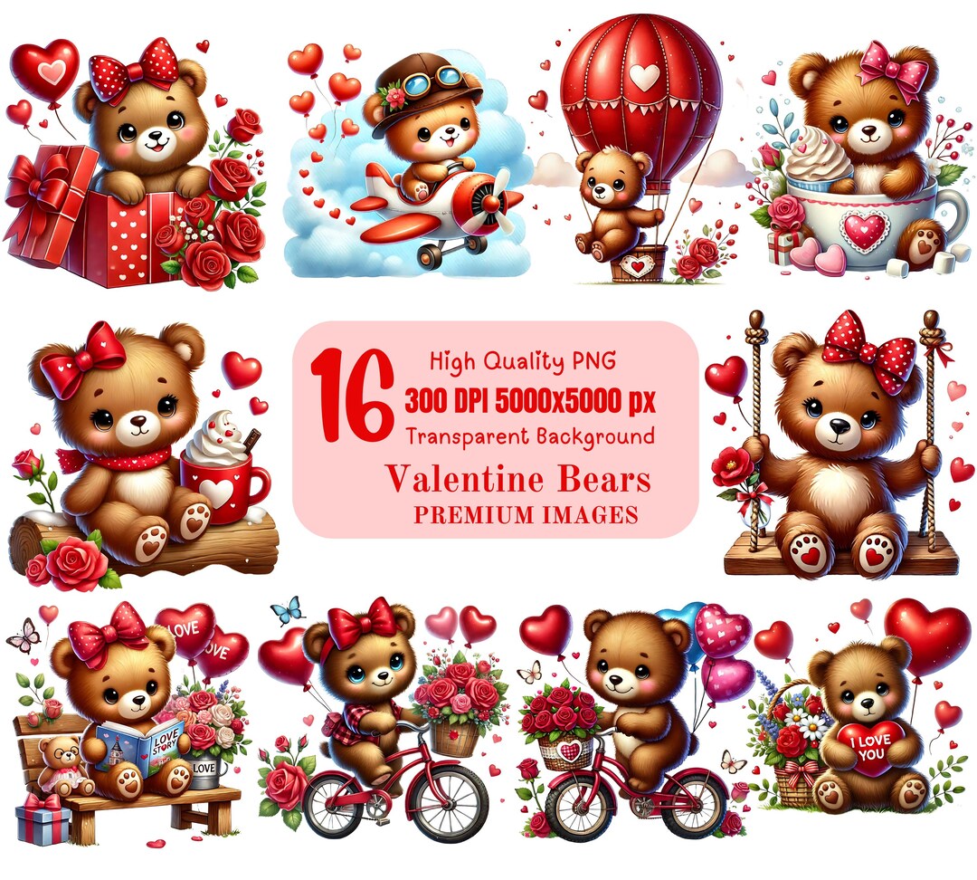 16 Cute Valentine Bear PNG Sublimation Designs, Valentines Day Png ...