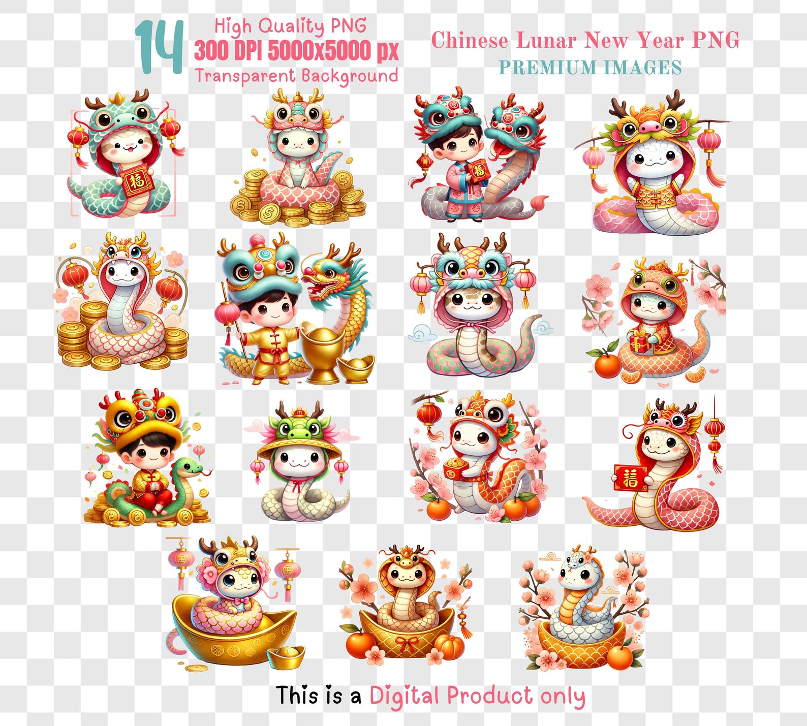 14 Chinese Lunar New Year 2025, Year of the Snake PNG Sublimation ...