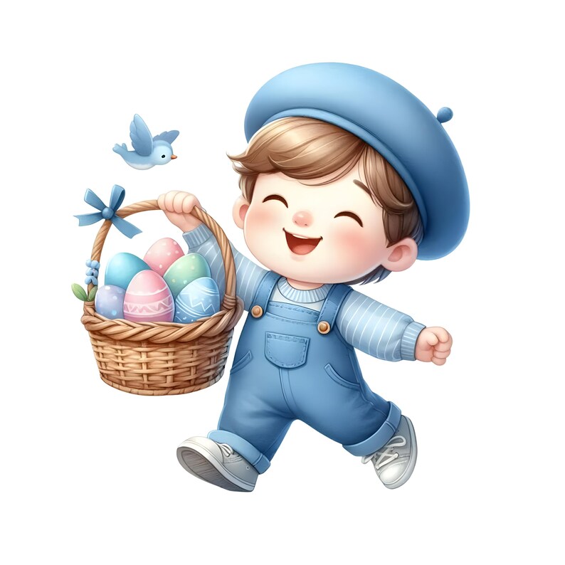 Easter Boy PNG With Bunny Friend & Easter Eggs | Cute Spring Clipart ...