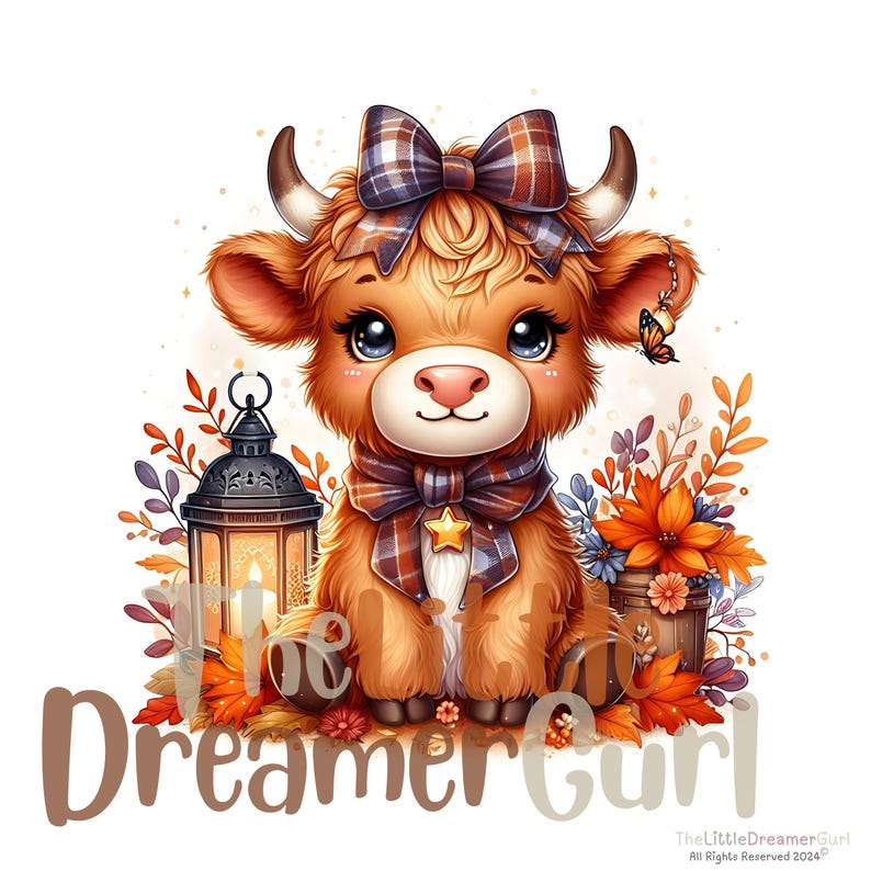 24 Autumn Fall Highland Cow Clipart PNG – Rustic Fall Animals ...