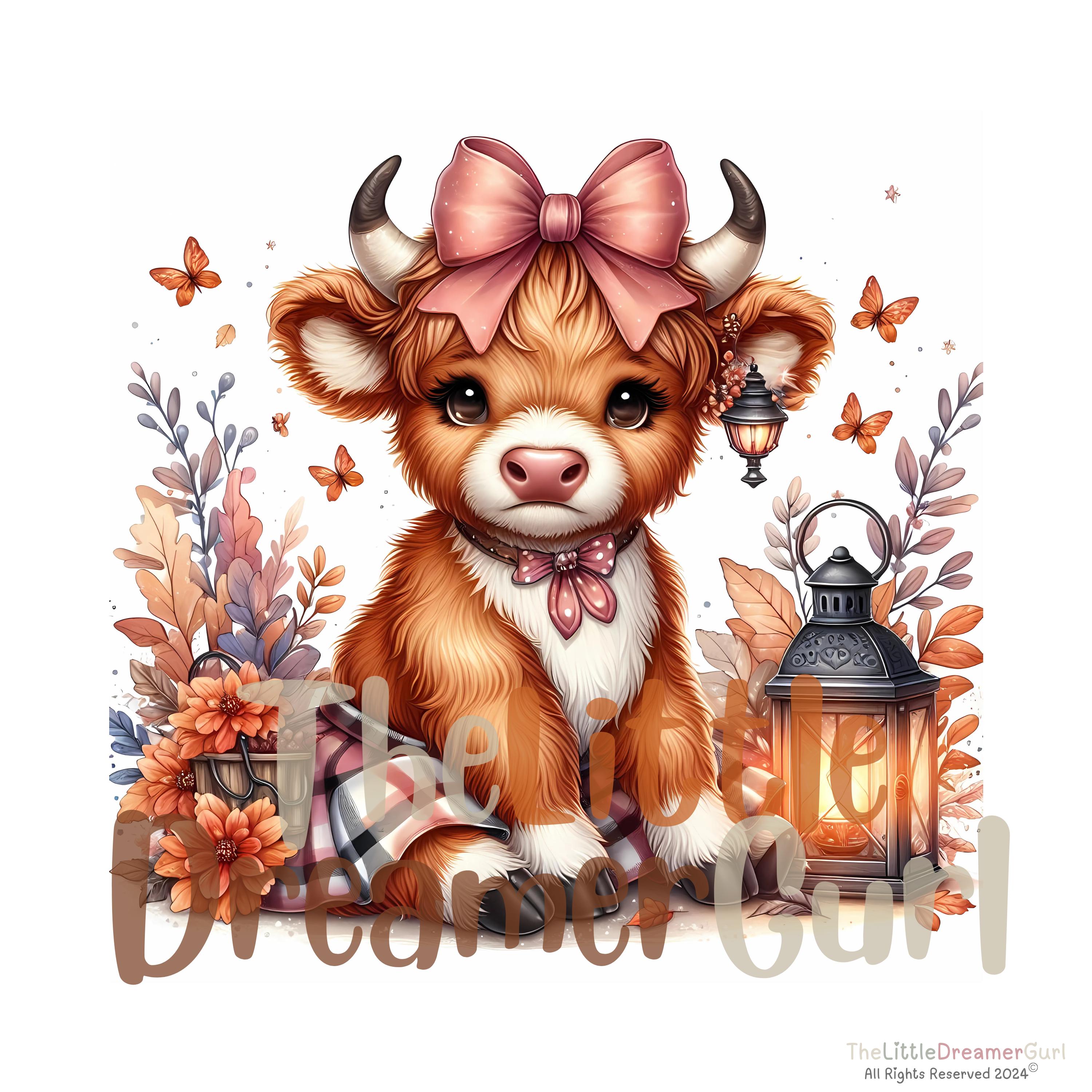 24 Autumn Fall Highland Cow Clipart PNG – Rustic Fall Animals ...