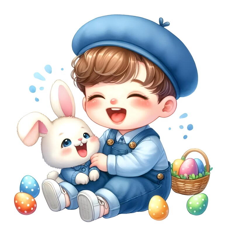 Easter Boy PNG With Bunny Friend & Easter Eggs | Cute Spring Clipart ...