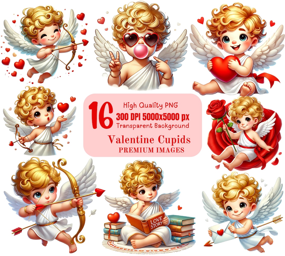 16 Cupid Png Set, Valentine Cupids Clipart, Valentines Png, Cupid ...