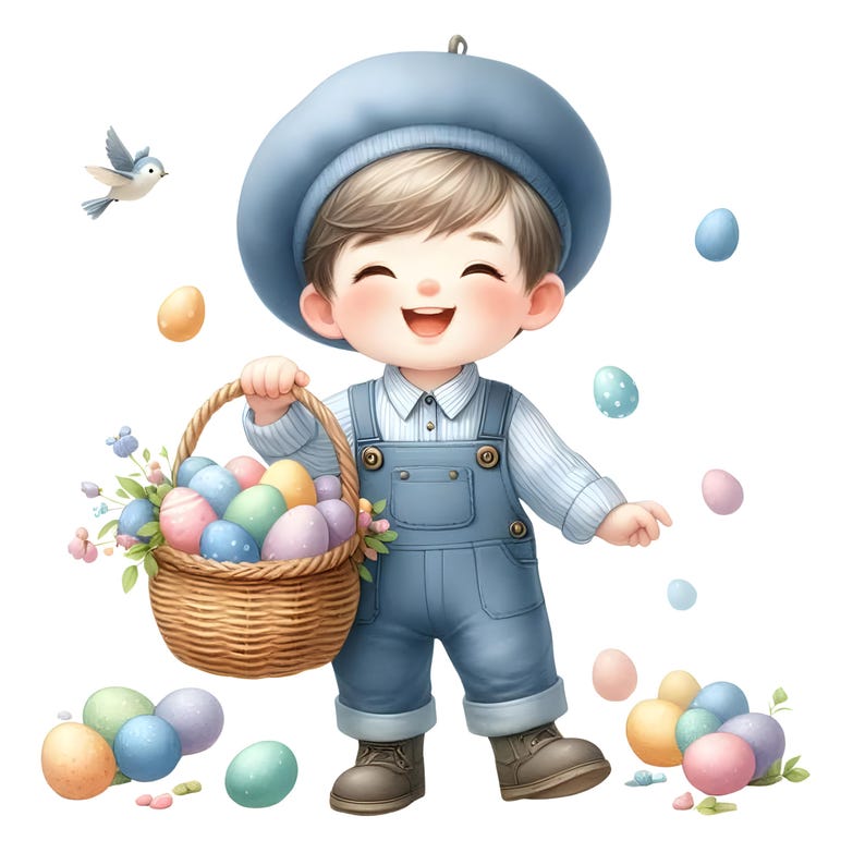 Easter Boy PNG With Bunny Friend & Easter Eggs | Cute Spring Clipart ...
