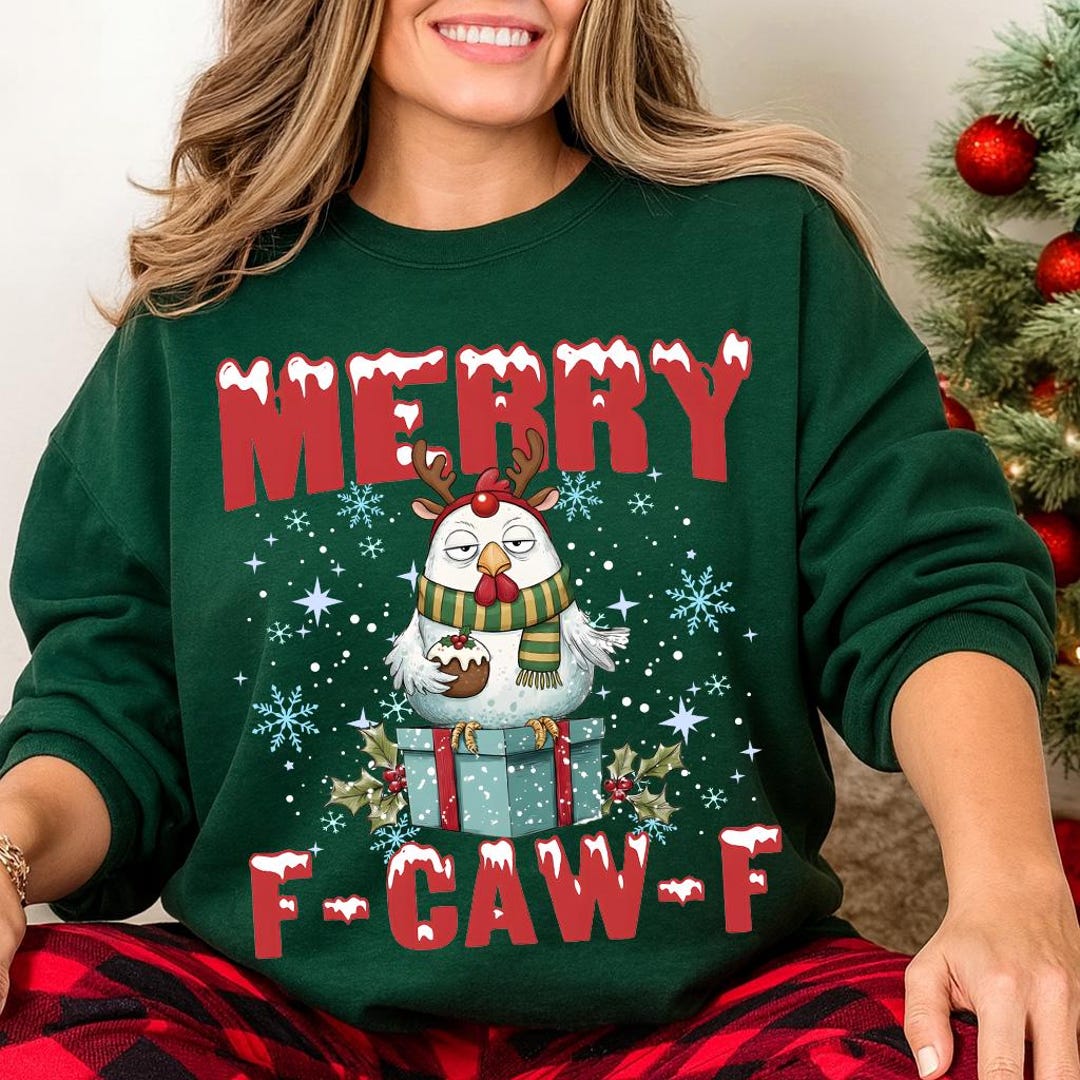 Retro Merry Christmas F-caw-f Chicken Png, Funny Christmas Chicken Png ...