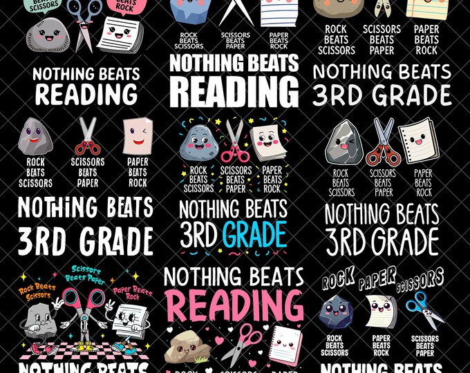 Nothing Beats 3rd Grade PNG Bundle, Rock Paper Scissors Cute Reading ...