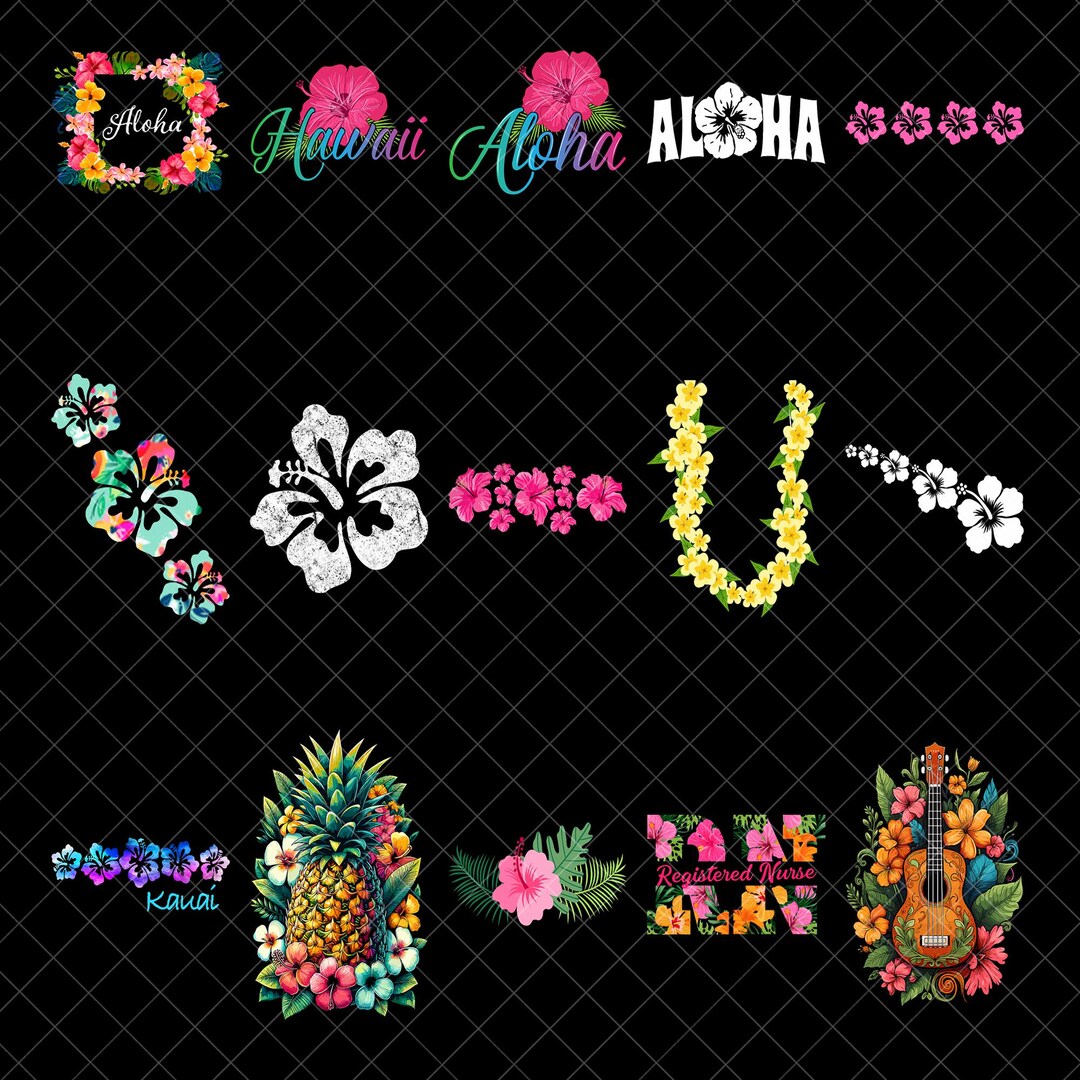 Hawaii Aloha Png Bundle, Tropical Flowers Png, Hibiscus Png, Pineapple ...
