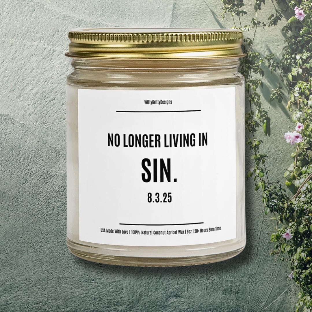 No Longer Living in Sin Candle, Custom Wedding Present, Funny ...