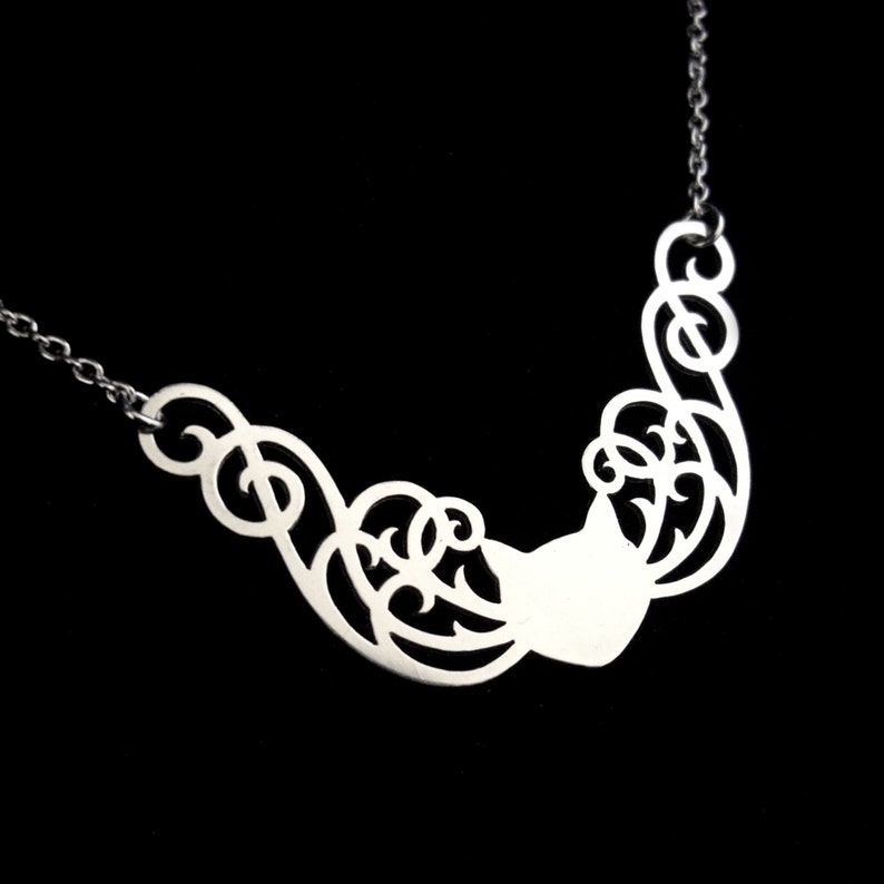 Sterling Silver Cat Necklace Cute Little Lace Scrolls | Etsy