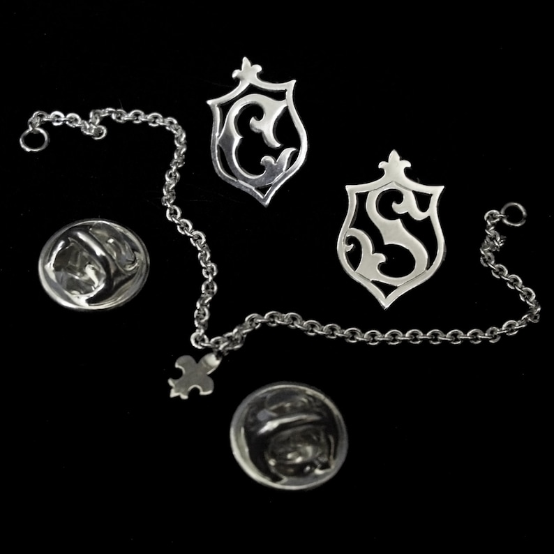 Sterling Silver Initial Cardigan Clips / Collar Pin / Brooch | Etsy